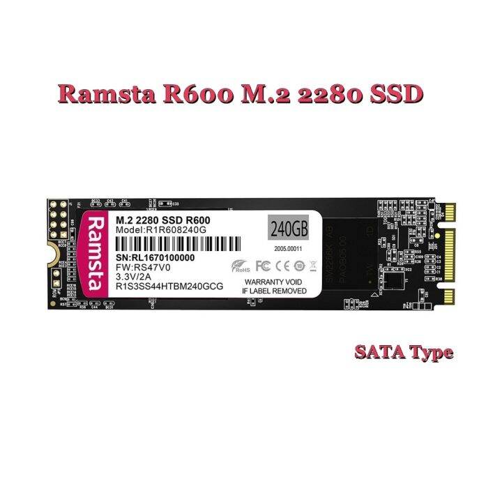 Ramsta R600 M.2 2280 SATA 3 SSD - 120GB/240GB/512GB 1TB Solid State ...
