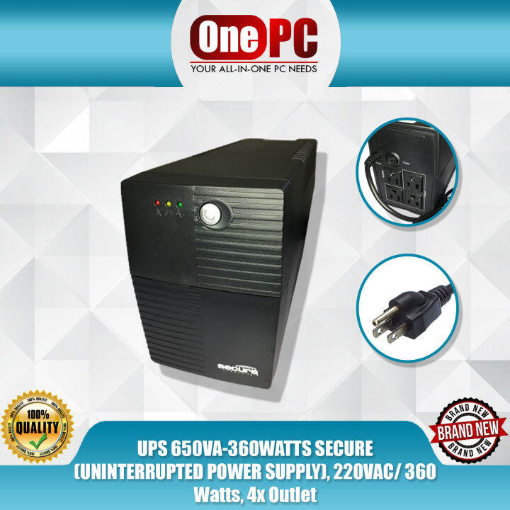 UPS 650VA-360WATTS SECURE (UNINTERRUPTED POWER SUPPLY), 220VAC/ 360 ...
