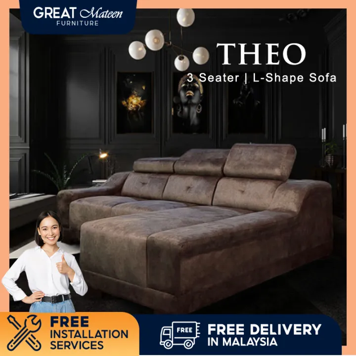 Theo L-shape Velvet Sofa / 3 Seater / Sofa Velvet / Sofa Baldu / Sofa Ruang Tamu / Great Mateen ...