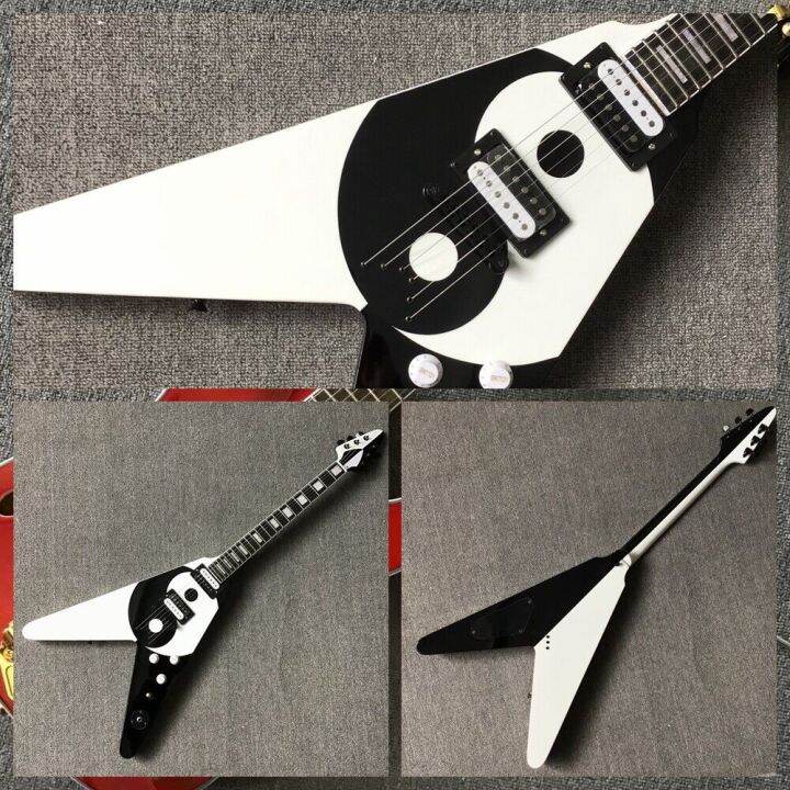 Custom Special Shape Yinyang Flying V Electric Guitar Block Inlay ...