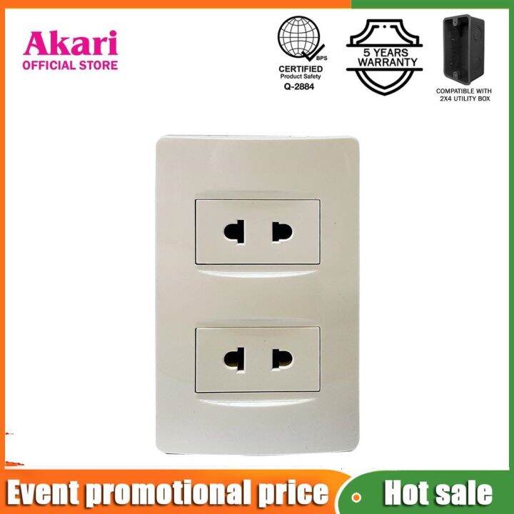 Akari 2 gang 2 pin universal outlet 250V 16A | Lazada PH