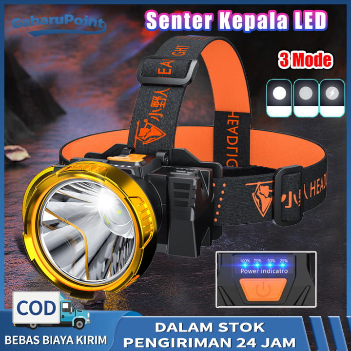 LED Senter Kepala Super Terang Lampu/ Senter Kepala Anti Air Jarak Jauh ...