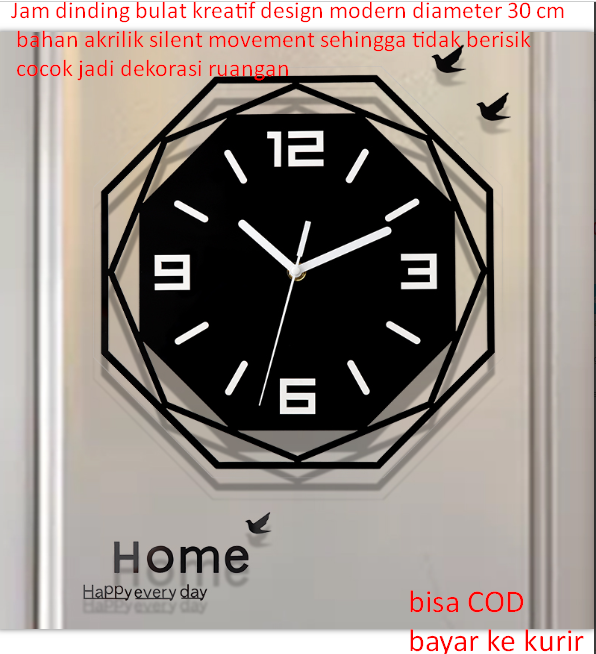 Jam dinding bulat kreatif design modern diameter 30 cm bahan akrilik ...
