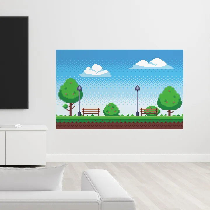 8 Bit scenery Park Wall Decal Sticker Set Whim Manila - Retro Gaming ...
