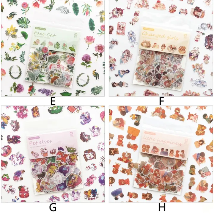 100 Pcs Cartoon Pocket Diary Stickers Student Handbook DIY Deco ...