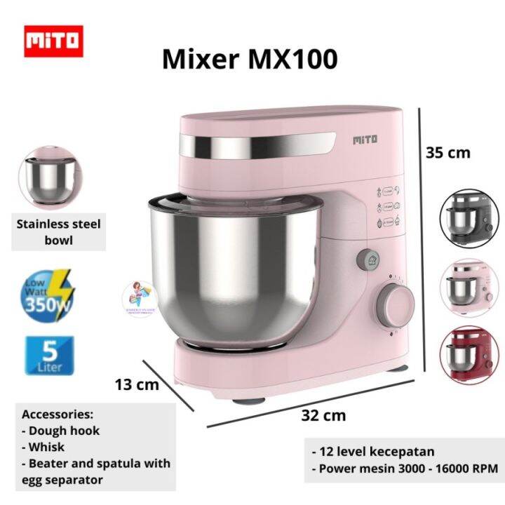 MITO MX100 Stand Mixer Com Kapasitas 5 Liter - MITO MX 100 5L ORGINAL & GARANSI RESMI | Lazada ...