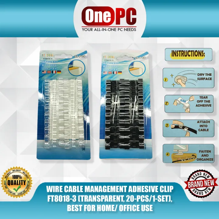 WIRE CABLE MANAGEMENT ADHESIVE CLIP PLASTIC FT8018-3 (20-PCS/1-SET ...