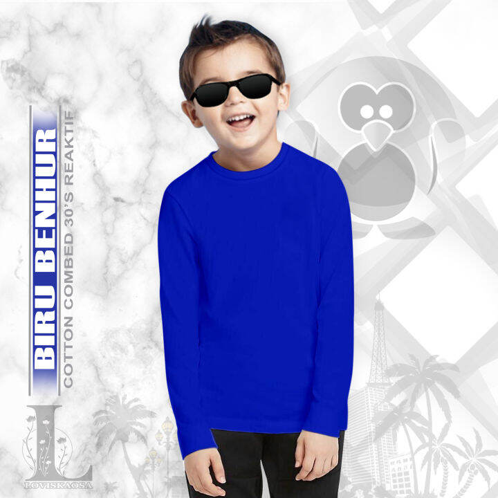 Kaos polos ANAK LENGAN PANJANG BIRU BENHUR bahan cotton combed 30s ... Kaos polos ANAK LENGAN PANJANG BIRU BENHUR bahan cotton combed 30s ...