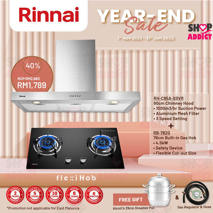 RINNAI 3 Speed Settings 90cm Chimney Hood with RH-C95A-SSVR + RINNAI ...