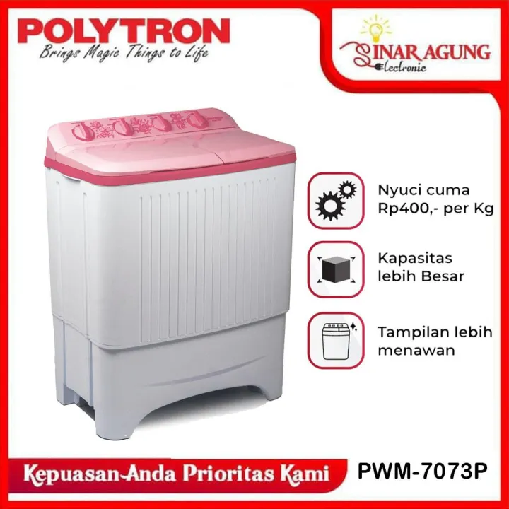 POLYTRON MESIN CUCI 2 TABUNG 7KG PWM 7073P / PWM7073P - 100% ORI ...