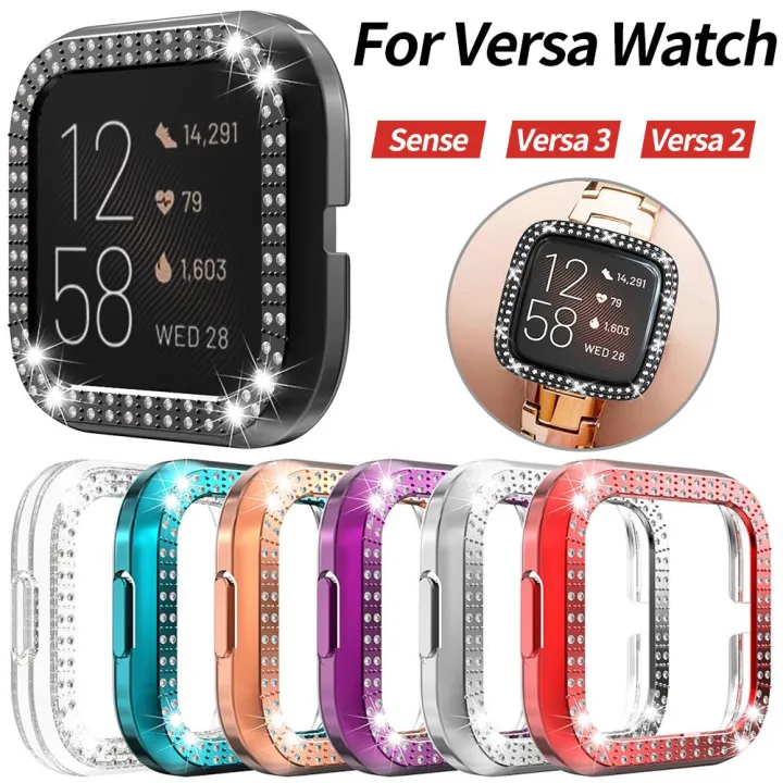 Luxury Double Diamond Women PC Cover for Fitbit Sense Versa 3 Watch ...