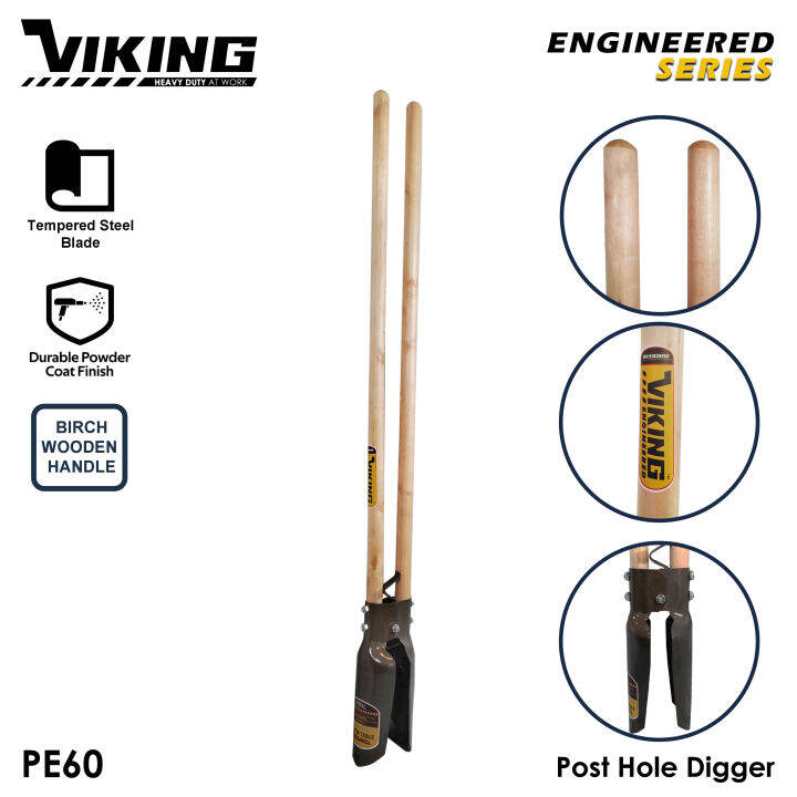 Post Hole Digger WOODEN HANDLE for Gardening and Digging 58-Inch Heavy ...
