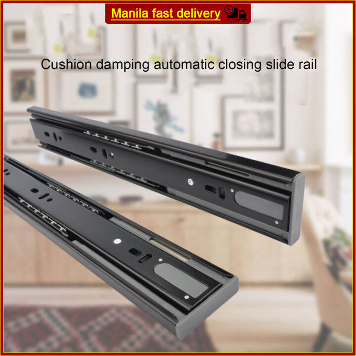 1 Pair Black Soft Close Drawer Guide Full Extension Steel Drawer