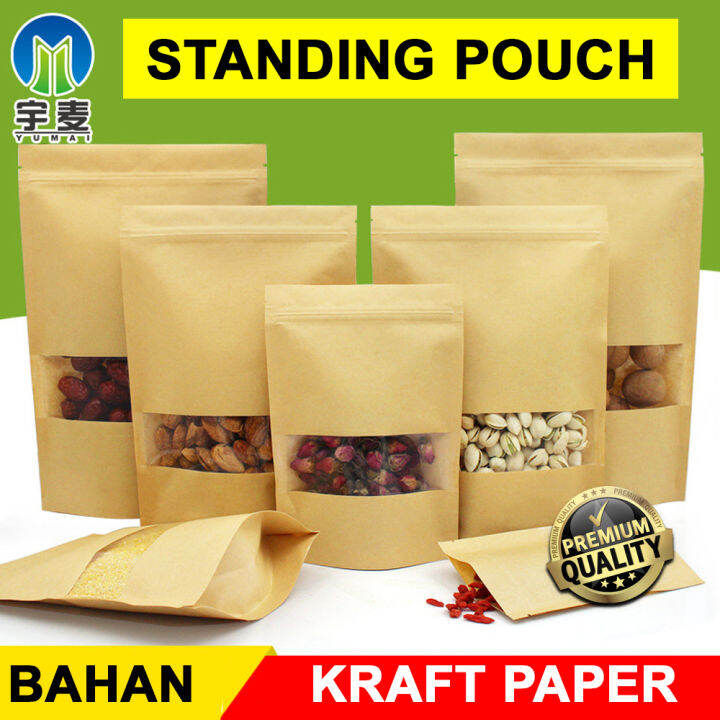 Standing Pouch Kraft Paper Warna Coklat Window Bening HD Transparan ...