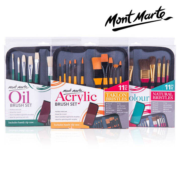 Mont Marte Brush set สำหรับสีน้ำ สีน้ำมันและสีอะคริลิค ชุดพู่กัน Mont Marte 11 ชิ้น | Lazada.co.th