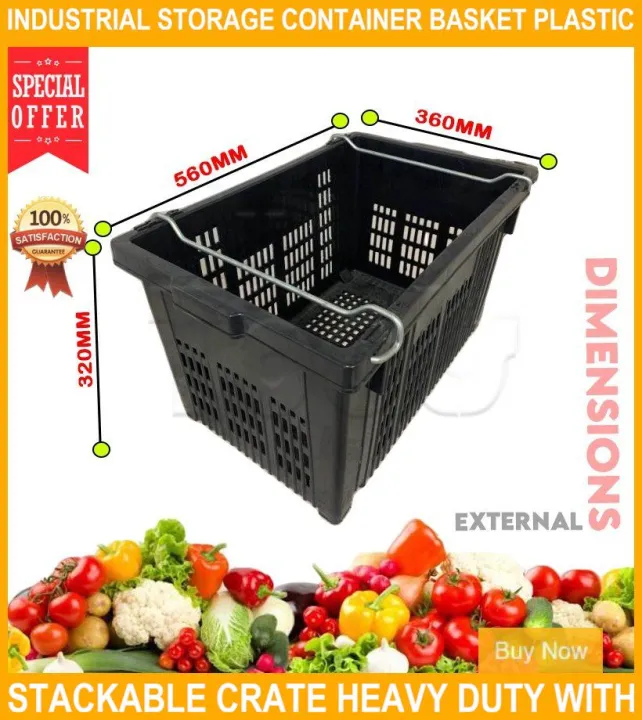 Industrial Storage Container Basket Plastic Stackable Crate Heavy Duty ...
