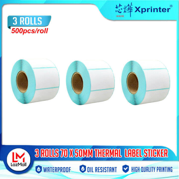 Xprinter 3 Rolls Thermal Sticker Paper 70x50mm Barcode Sticker Thermal ...