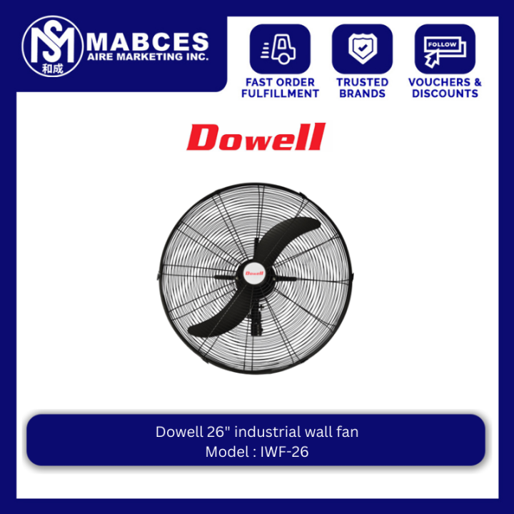 Dowell 26" Industrial Wall Fan 2-Spoke Metal Blade 3-Speed Function IWF ...