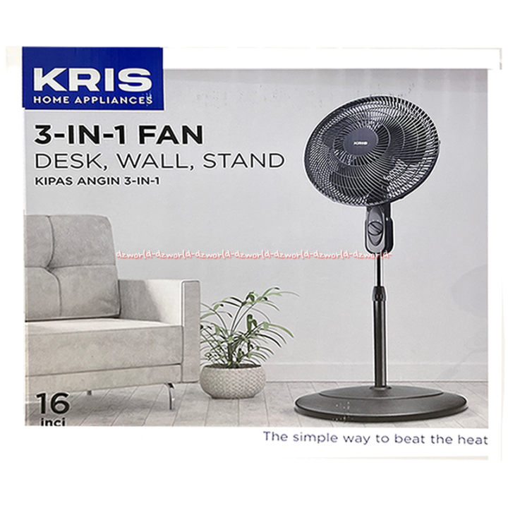 Kris Home Appliance 3-in-1 Fan 16inchi Desk Wall Stand Kipas Angin ...