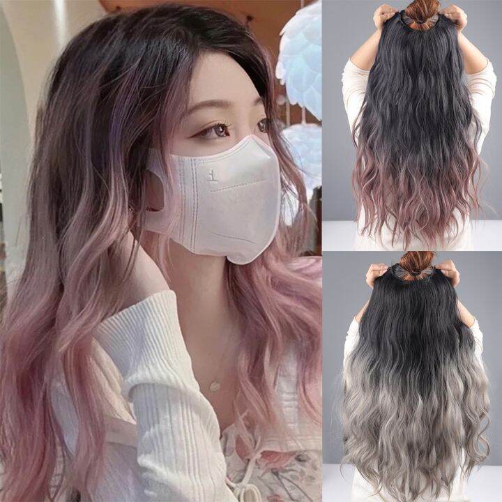 Synthetic Wavy Curly V-shaped Hair Extensions 55cm Gray Gradient/purple ...