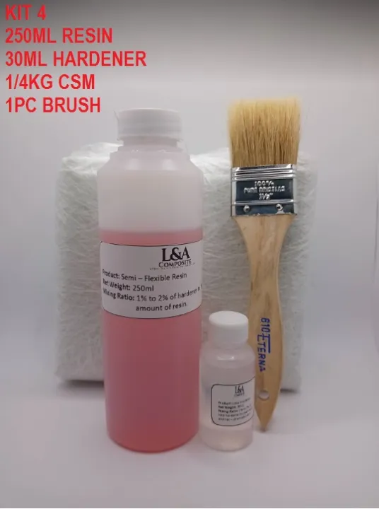 FIBERGLASS PREMIX RESIN (A4) - 250ML RESIN, 30ML HARDENER, 1/4KF CSM W ...