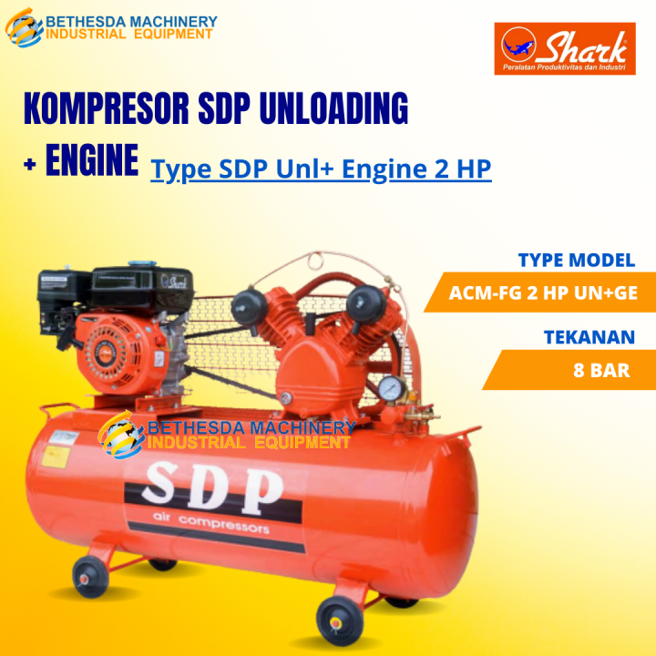 Kompresor SHARK SDP Unload 2 HP 2HP 85 L + Mesin Engine 6,5 HP 8 Bar | Lazada Indonesia