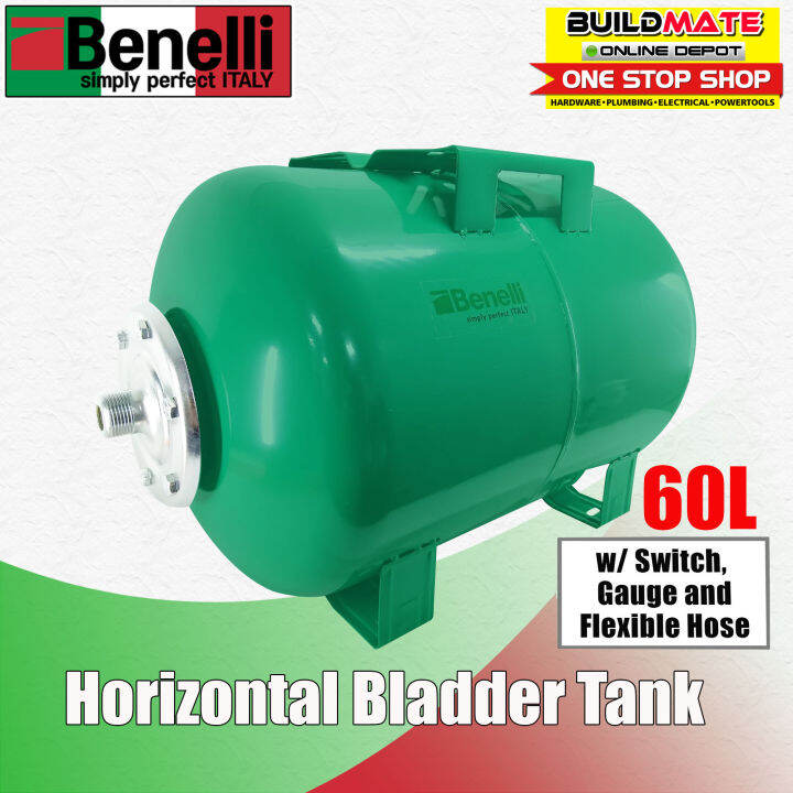 BENELLI Horizontal Bladder Tank 60L +Switch,Gauge and Hose •BUILDMATE ...