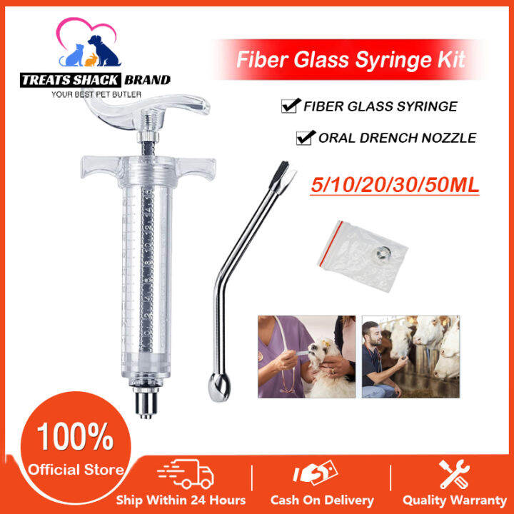 Fiber Glass Syringe 5/10/20ml Veterinary Feeding Injector with Drench ...