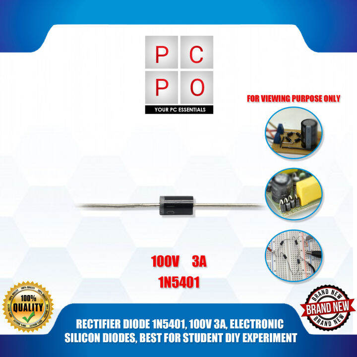 RECTIFIER DIODE 1N5401, 100V 3A, ELECTRONIC SILICON DIODES, BEST FOR STUDENT DIY EXPERIMENT ...
