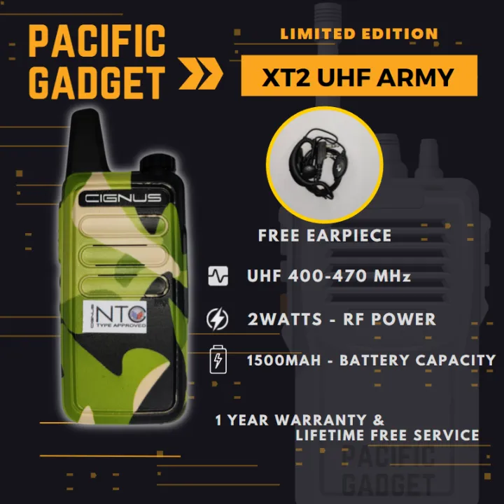 Cignus XT2 UHF ARMY Two Way Radio Walkie Talkie FREE EARPIECE | Lazada PH
