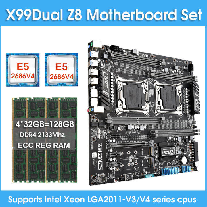 Szmz X99 dual Z8เมนบอร์ดชุด In Xeon E5 2686 V4 dual CPU 4*32GB 2133MH ...