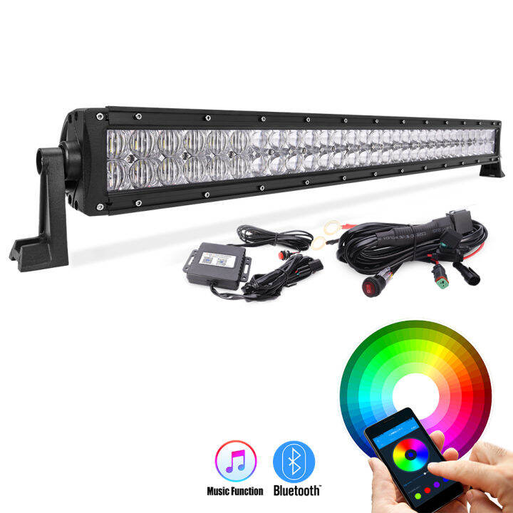 MICTUNING 32" 180W RGB Light Bar 5D Lens LED Work Light Spot Flood Beam ...