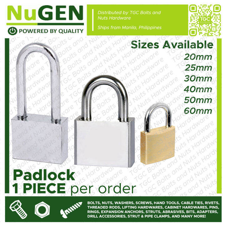 NuGEN 20 / 25 / 30 / 40 / 50 / 60 mm Solid Brass Padlock | Square ...