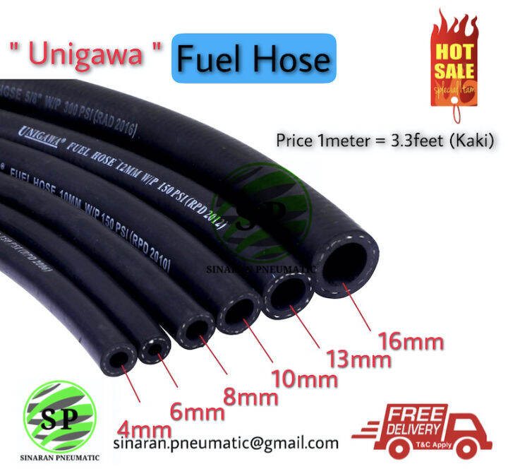 " Unigawa " Fuel Hose [1 meter] , Oil Hose , Petrol Hose , Diesel Hose 10 Bar 4mm, 6mm, 8mm ...