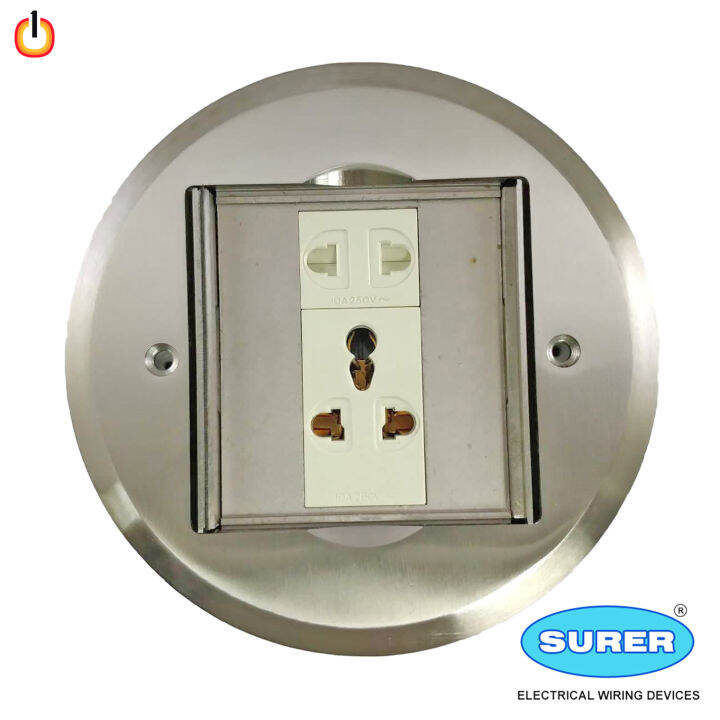 Surer 1025 2 Gang Pop-up Floor Outlet, Round Type (Stainless Steel ...