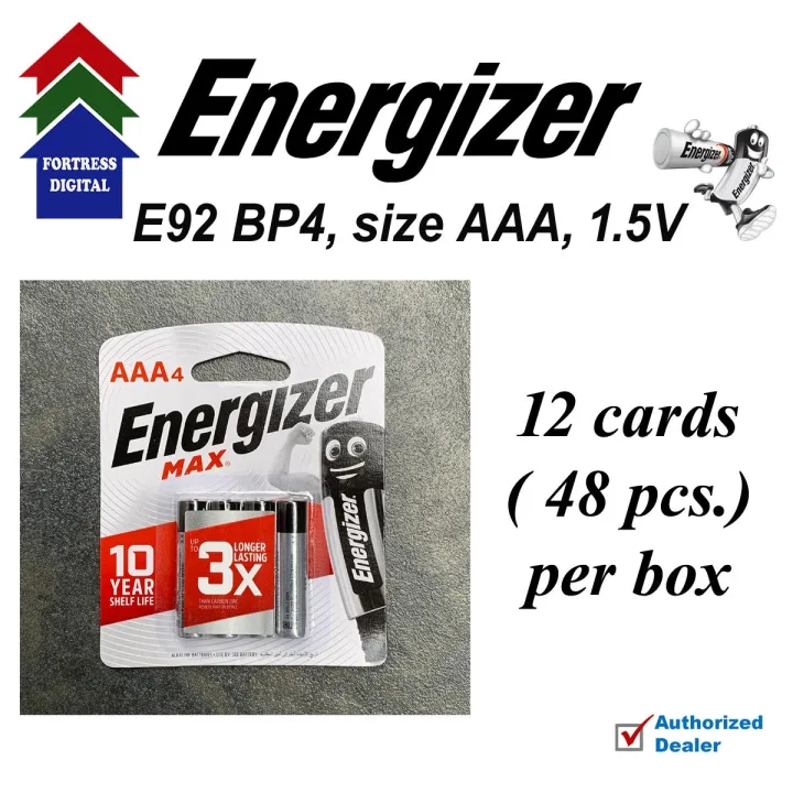 EnergizerAlkaline Battery size AAA E92 BP4 (12 crds / 48 pcs per BOX ...