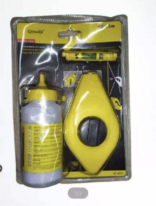 3pc layout set chalk line marker w/ power pitik level bar chalk line ...