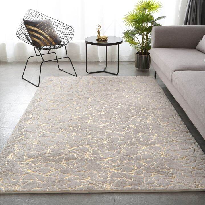 Soft Faux Rabbit Fur Area Rug Crack Gold Foil Print Carpet Fluffy Bedside Mat Living Room Carpet ...