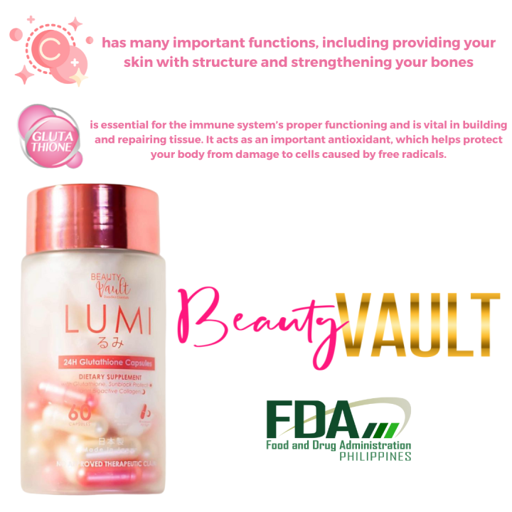LUMI 24H Glutathione Capsules by Beauty Vault 60 capsules | Lazada PH