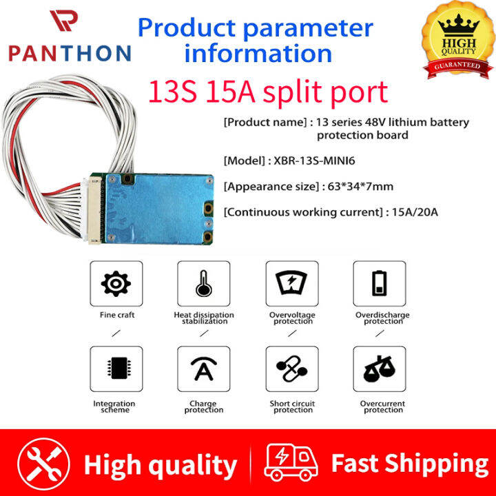 PANTHON 13S 48V PCB BMS Protection Board Li-ion Lithium Battery Charger Lipo Cell Module with ...