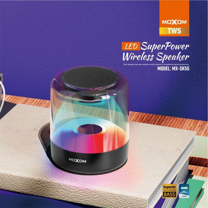 MOXOM Transparent Wireless Speaker w/ LED Sound Rhythm 360° HI-FI ...