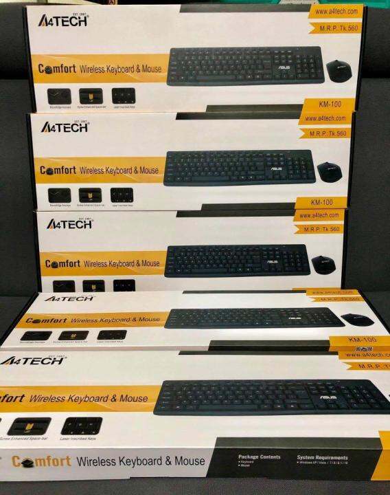 original 100% A4TECH A4Tech KM-100 KM100 Combo Wireless Keyboard ...