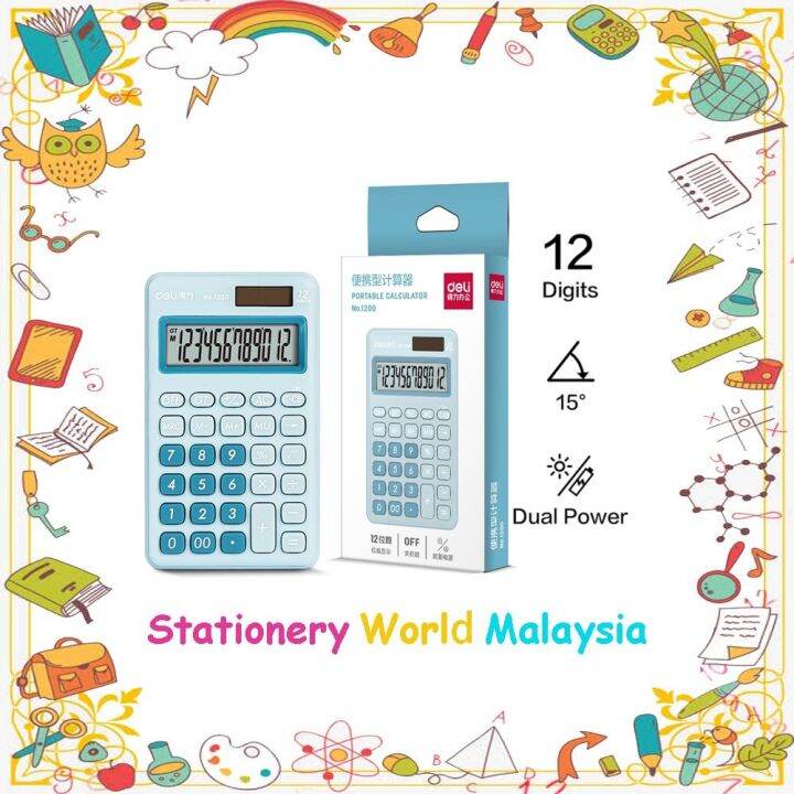 SWM Deli Calculator 12 Digit Dual Power Soft Lighting Display Portable Mini Kalkulator Saintifik ...