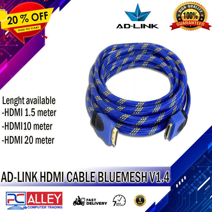 AD-LINK HDMI TO HDMI CABLE GOLD PLATED PURE COPPER BLUEMESH V1.4 CORD ...