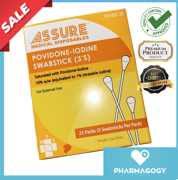 ASSURE POVIDONE IODINE SWABSTICK 3'S, 25 PKT/BOX | IODINE SWABS STICKS ...