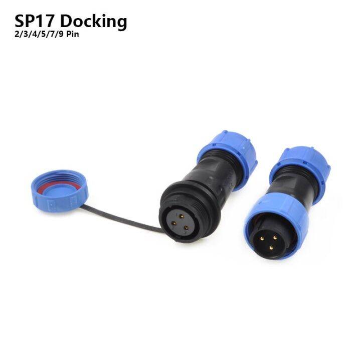 SP17 IP68 Docking Type Waterproof Connector 2/3/4/5/7/9 Pin Power Electric Butt Plug Socket ...