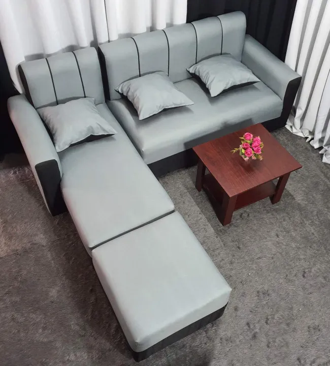 L-Shape Sala Set (Fabric Light Grey) with Center Table | Lazada PH