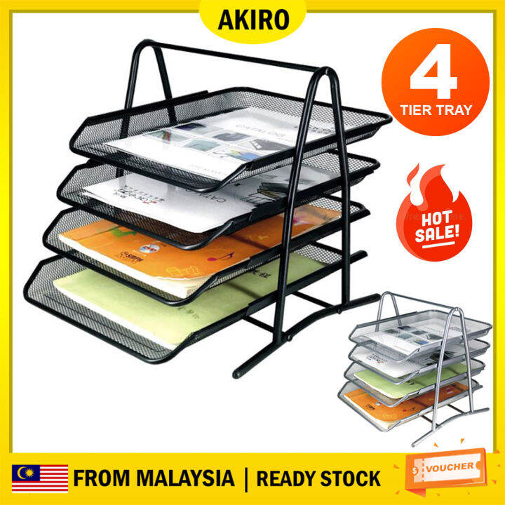 AKIRO Malaysia Metal 4-Tier Stationery Document Tray File Paper Storage ...