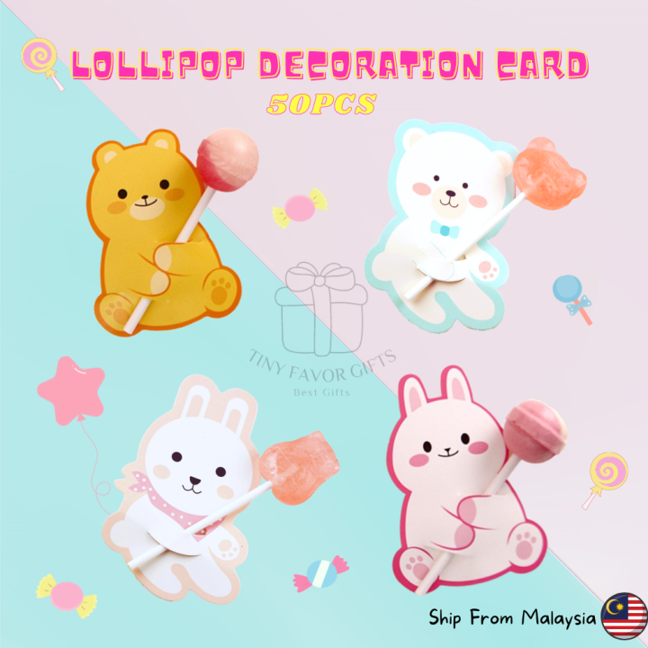 50pcs Lollipop cute decoration card holder Bear Bunny kids birthday ...