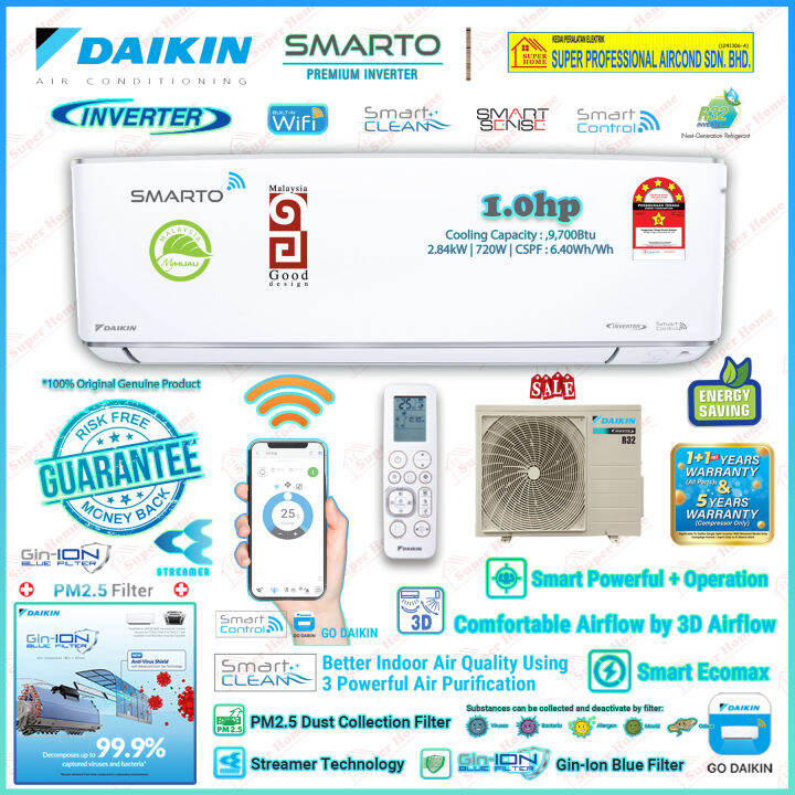 Daikin Smarto 1 0hp R32 Premium Inverter Air Conditioner Ftkh28bv1mf